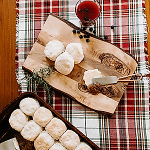 Tramanto Farmhouse Wooden Serving Board with Bark, Rustic Olive Wood Platter 15 x 10 Inch