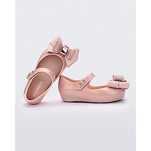 Mini Melissa Ultragirl Sweet IX Mary Jane Flats for Babies & Toddlers - Comfortable & Cute Peep Toe Jelly Flat Shoes with Clear Sparkly Upper, Pink Glitter/Beige, 10