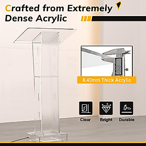 Clear Podium with Light, Acrylic Podium Stand Lecterns & Podiums Pulpits for Churches, Presentation Clear Podium Lectern Church Acrylic Podium Stand for Churches, Weddings, School, Office (US Stock)