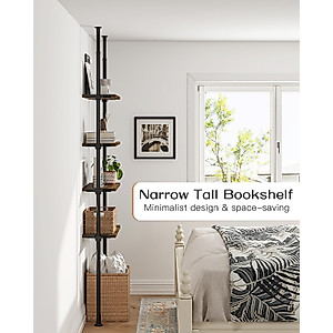 ALLZONE Adjustable Tall Narrow Bookshelf for Bedroom,4-Tier Ladder Bookshelf for Small Spaces,Tension Mount Small Book Shelf and Tall Bookcases, 64 to 113Inch Height Skinny Bookshelf with Open Storage