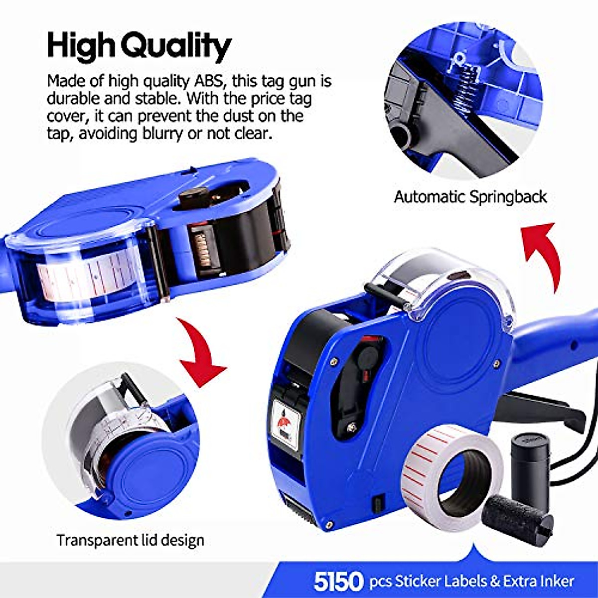 MX5500 Pricing Tag Gun with 5150 pcs White Label Gun Stickers & 3 Extra Inker Rollers, Pricing Label Gun, 8 Digits Retail Pricing Gun and Labels for Grocery Store, Food (Red)
