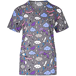 Minty Mint Women's Comfortable Lightweight Microfiber Printed Medical Scrub Set V-Neck Top and Pants Dentist Medical Profession Doctor EMT Nurse Veterinarian sI62vv Grey Purple M