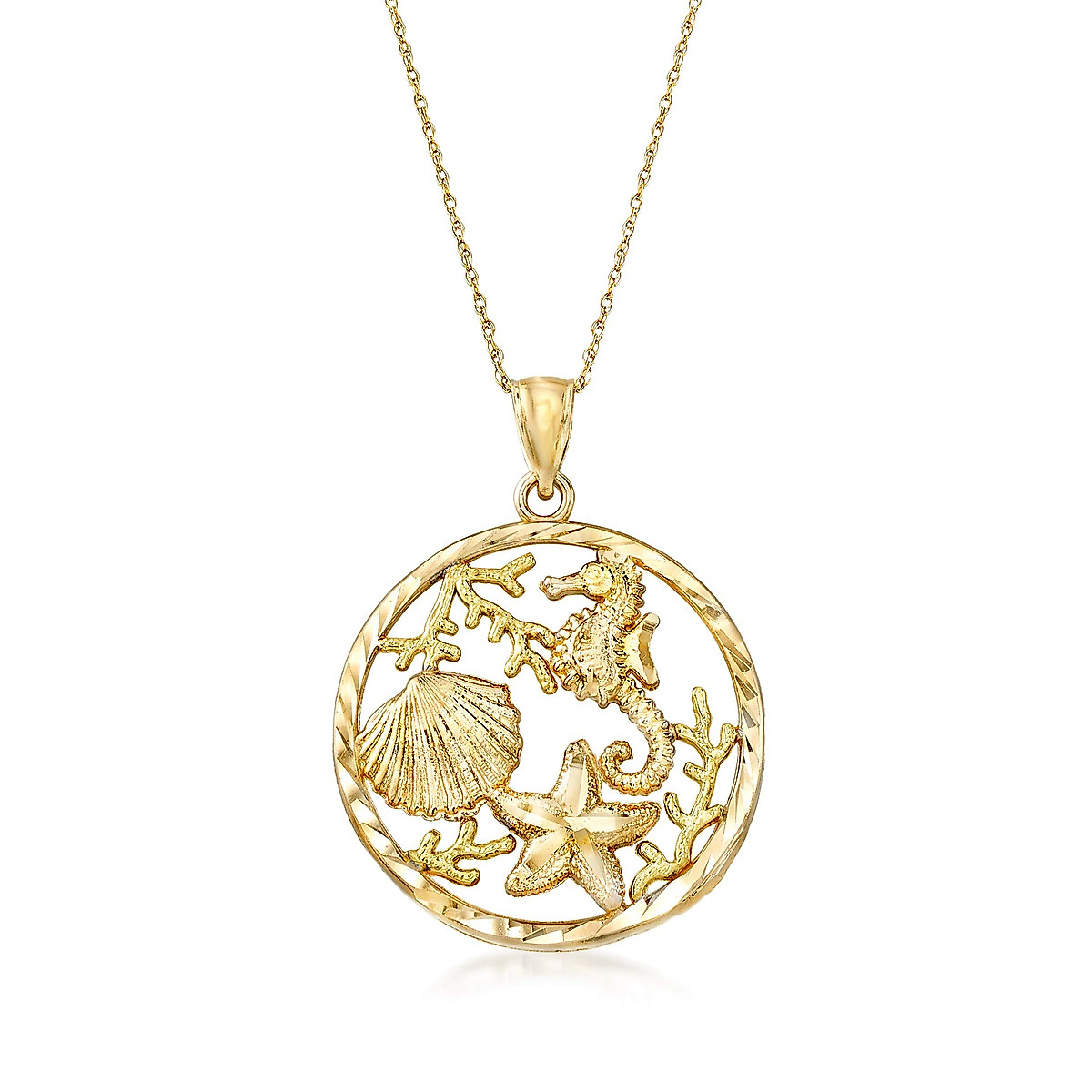 Ross-Simons 14kt Yellow Gold Sea Life Pendant Necklace. 18 inches