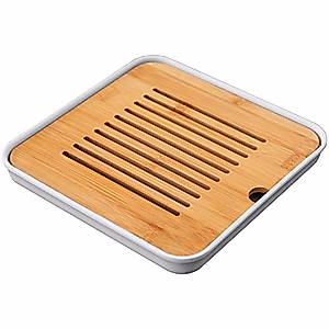 HEER Chinese Bamboo Kung Fu Tea Tray, Filter Tray for Small Tea Sets, Water Storage White Melamine Chassis for HomeO ffice, 13.5 oz.