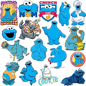 Sesame Street Cookie Monster 50ct Vinyl Large Deluxe Stickers Variety Pack - Laptop, Water Bottle, Scrapbooking, Tablet, Skateboard, Indoor/Outdoor