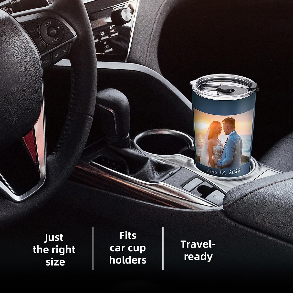 Customizedbee Personalized Tumbler with Picture Text Name, 20 oz Custom Travel Coffee Mug Personalized Gifts, Christmas Birthday Anniversary Thanksgiving Gifts for Couples Families Friends