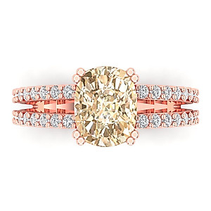 Clara Pucci 3.50 ct Cushion Cut Solitaire Genuine Natural Brown Morganite Engagement Promise Anniversary Bridal Ring 18K Rose Gold 6