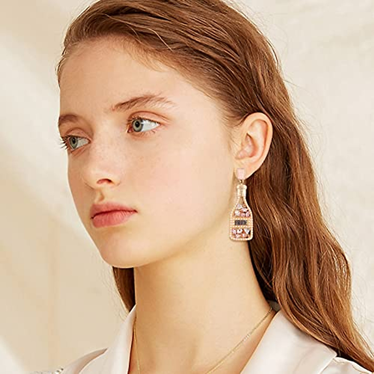 Bachelorette Earrings for Bride - With Delicate Beaded & Champagne Dangle Drop Earring For Woman Bachelorette Party Accessories Bridal Shower Gift for Bride to Be