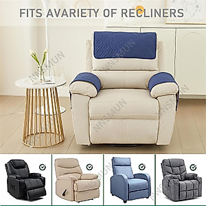 Sofa Armrest Cover, Headrest Cover for Recliner Chair Arm Cover, Armchair Slipcover with Pockets Nonslip Quilted Furniture Protector for Pets Leather Sofa Couch Slipcover (Navy Blue,1 Seater(3pcs))