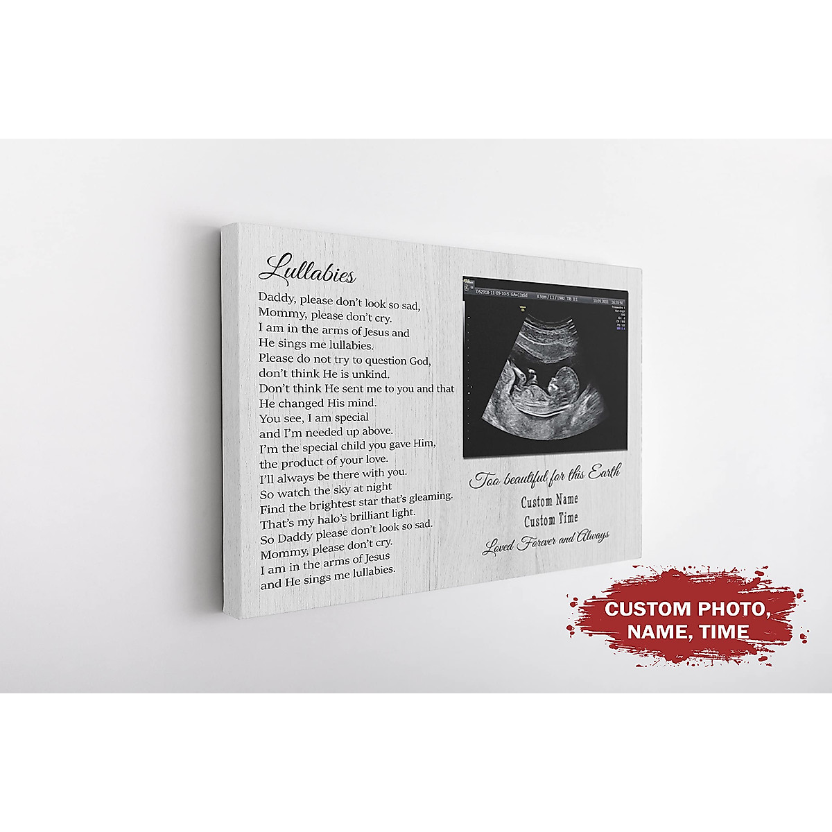 Naughty Puppy Baby Memorial Canvas| Too Beautiful For This Earth Wall Art| Personalized Keepsake Gift Loss of Stillborn Infant Miscarriage| In Loving Memory JC453 (10x8 inch)