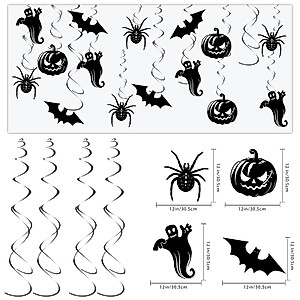 32Pcs Halloween Hanging Swirl Decorations, Halloween Party Decorations with Black Spider Pumpkin Sign Swirls for Home Indoor Outdoor Party Office Decor Supplies