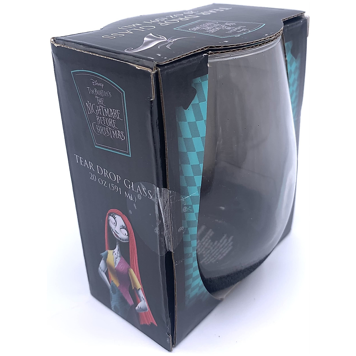 Disney Tim Burton’s The Nightmare Before Christmas Jack Skellington Face 20 Ounce Stemless Wine Glass with Glitter Base - Official Kitchen Collectible Novelty Drinkware Gifts