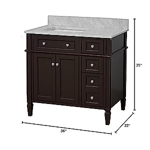 Hailey 36-inch Bathroom Vanity (Carrara/Chocolate): Includes Chocolate Cabinet with Authentic Italian Carrara Marble Countertop and White Ceramic Sink