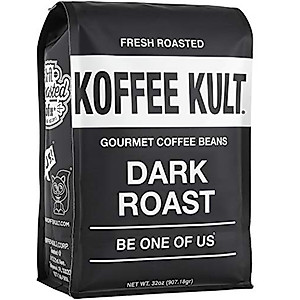 Koffee Kult Dark Roast Whole Bean Coffee - Small Batch Gourmet Aromatic Artisan Blend 100% Arabica Coffee Beans Organically Sourced (Dark Roast, 32oz)