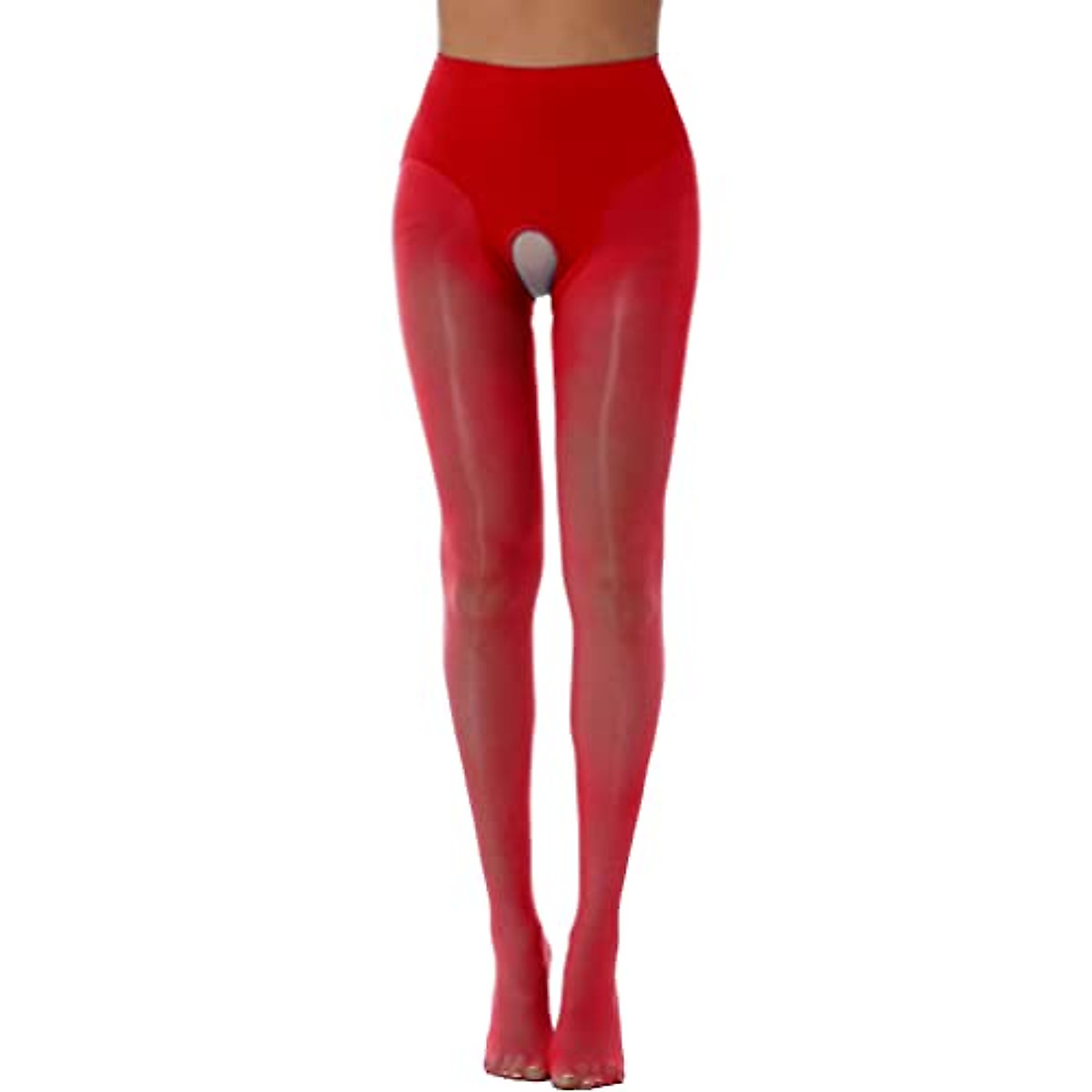 ACSUSS Women Oil Glossy Tights Thin Transparent Silk Stockings Seamless High Waist Pantyhose Red One Size