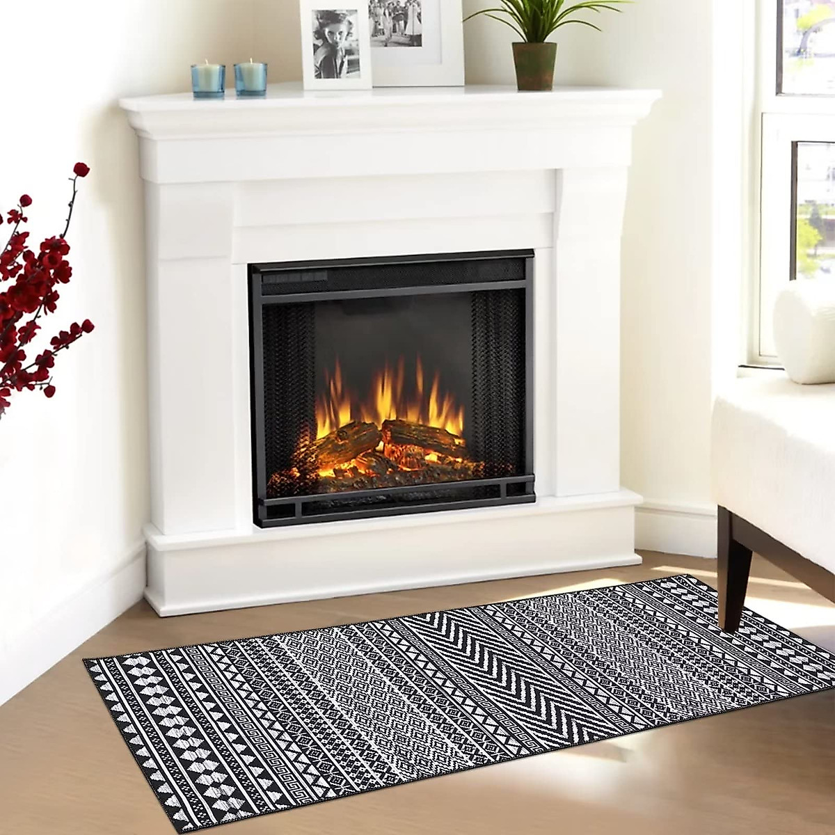 COZYLOOM Washable Rug 2x12 Vintage Low Pile Entryway Rug Runner Boho Geometric Hallway Runners Moroccan Distressed Runner Rug Kitchen Mat Chenille Living Room Home Office Runner Rug, Black