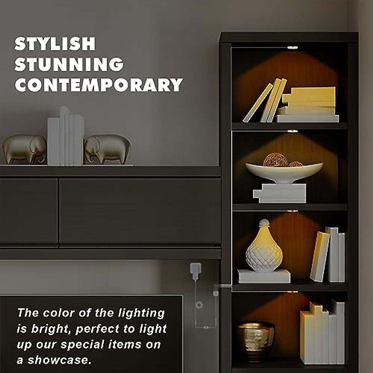 4-Pack LED Puck Lights Wired, Dimmable Display Case Lighting, Under Cabinet Puck Lights with Memory Function, Warm White Plug-in Round Shelf Lighting, Cabinet Lights for Shelves, Kitchen, 3000K