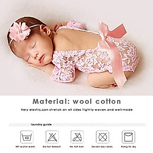 Yuehuam Baby Photography Props Outfits Girl Lace Romper + Headband Infant Photo Shoot Outfits Cloth for 3 Months