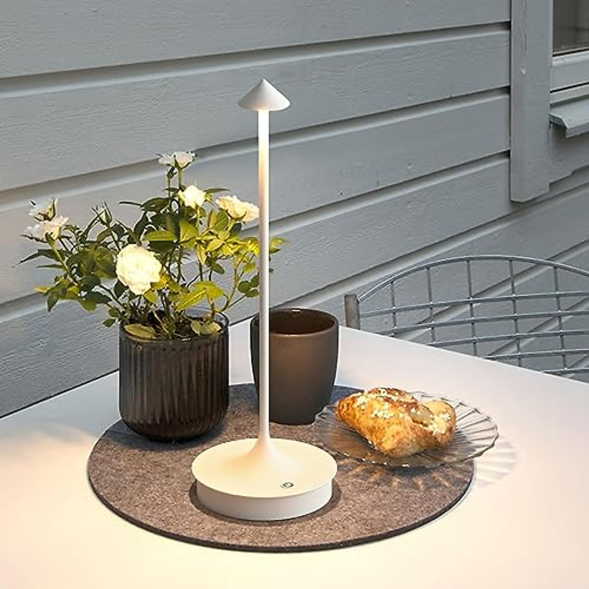 BaiZhou Set of 2 Cordless Table Lamp Rechargeable, 4000mAh Led Touch Dimmable Table Lamp, Outdoor Waterproof Battery Operated Desk Lamp, Portable Memory Table Light for Dining Restaurant Bar(White)