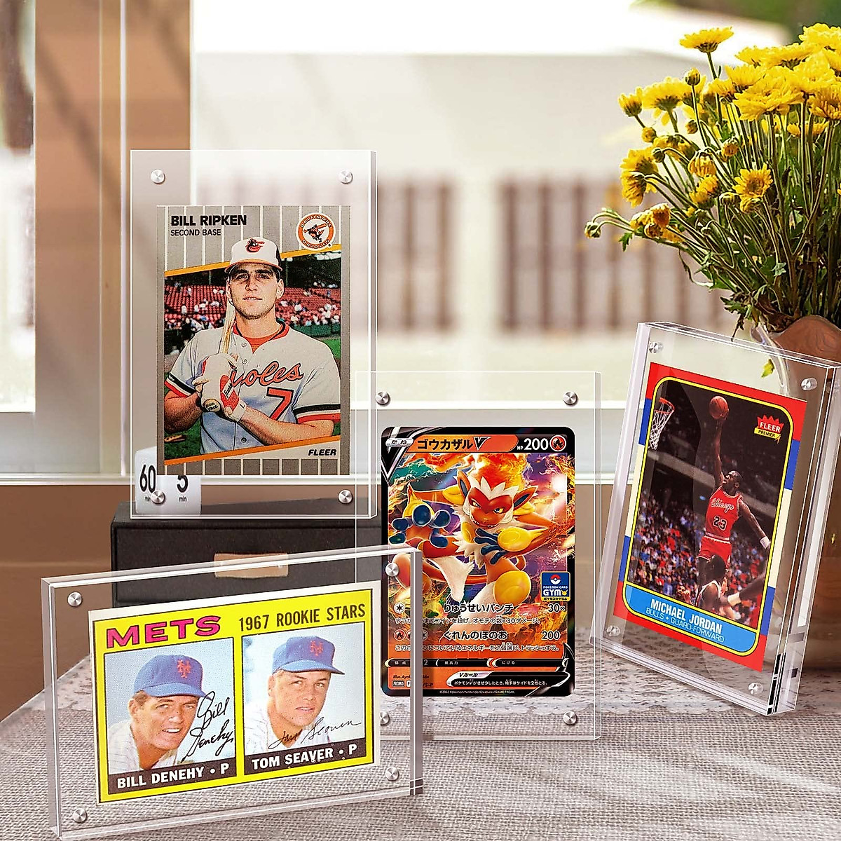 Acrylic Card Frame, Magnetic Trading Card Display Frames Desktop Display - 2 Sets Clear