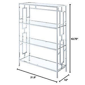 Convenience Concepts Town Square Chrome 4 Tier Bookcase, Clear Glass / Chrome Frame