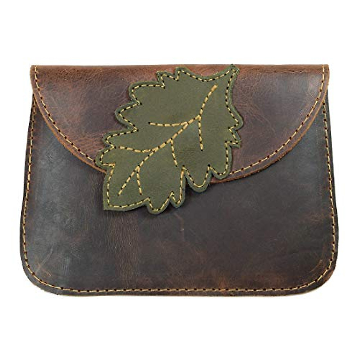 Hide & Drink, Leather Leaves Card Wallet Pouch, Soft Coin & Cash Organizer, Cable Holder & Accessories Case, Handmade Includes 101 Year Warranty :: Bourbon Brown