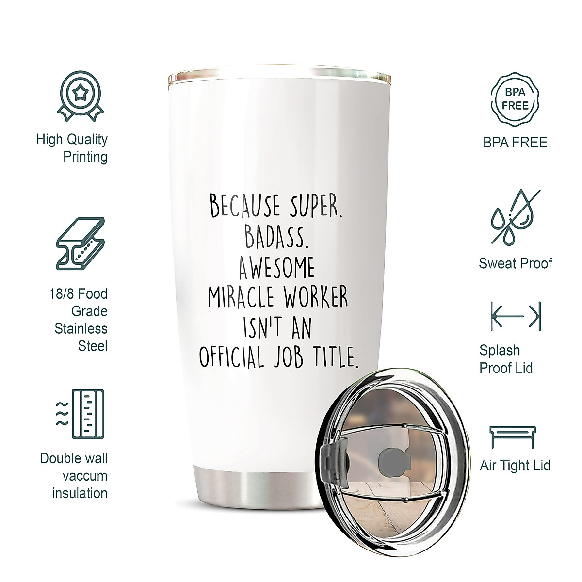 CHICKOR Personalized Tumbler, Chaos Coordinator Tumbler Because Super Badass 20 Oz Stainless Steel Tumbler Cup With Lid, Double Wall Vacuum Insulated Tumblers Coffee Travel Mug