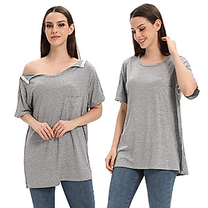 Unisex Post Shoulder Surgery Shirts for Men Rotator Cuff Chest Recovery Shirt Women Full Snap Access Dialysis Chemo Clothing X-Large Grey