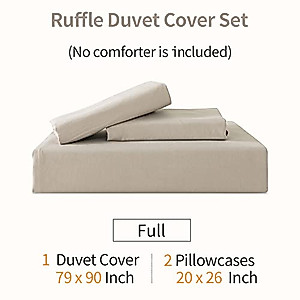 Andency Khaki Duvet Cover Full(79x90Inch), 3 Pieces(1 Ruffled Duvet Cover and 2 Pillowcases) Farmhouse Shabby Chic Duvet Cover, Soft Microfiber Duvet Cover Set with Zipper Closure & Corner Ties