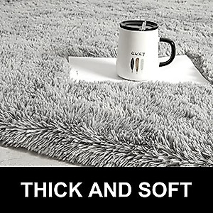 LOCHAS Fluffy Carpet Soft Gray Bedroom Rug Throw Carpets Modern Shaggy Area Rugs for Bedroom Bedside Girls Kids Children Home Decor 2.6' x 5.3'