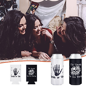 Dandat 12 Pcs Bride or Die Bachelorette Party Can Sleeves Till Death Beverage Sleeves Neoprene Drink Cans Covers Bride or Die Bachelorette Party Decorations Gothic Skeleton(White, Black)
