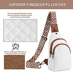 EMBRUNIOICE Sling Bag for Women Crossbody Purse, Vegan leather Crossbody Fanny Pack with Guitar Strap, Quilted Trendy Chest Bag for Women Travel(Cream with Brown)