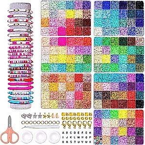 Ybxjges 22400Pcs Clay Beads Bracelet Making Kit,168 Colors Polymer Clay Beads Kit, Flat Heishi Beads for Girls 8-12, with Letter Beads Pendant Charms Kit for Preppy, Gifts, DIY Crafts