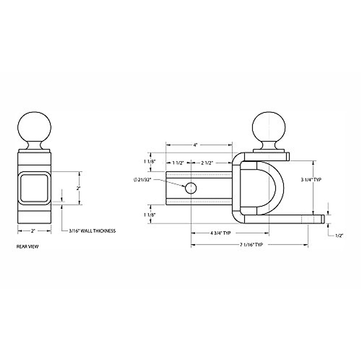 ATV/UTV Ball Mount for 2 Inch Receivers with 2 Inch Hitch Ball - Made in U.S.A.