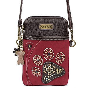 Chala Dazzled Paw Print Cellphone Convertible Strap Crossbody Handbag, Dog Lovers Gift