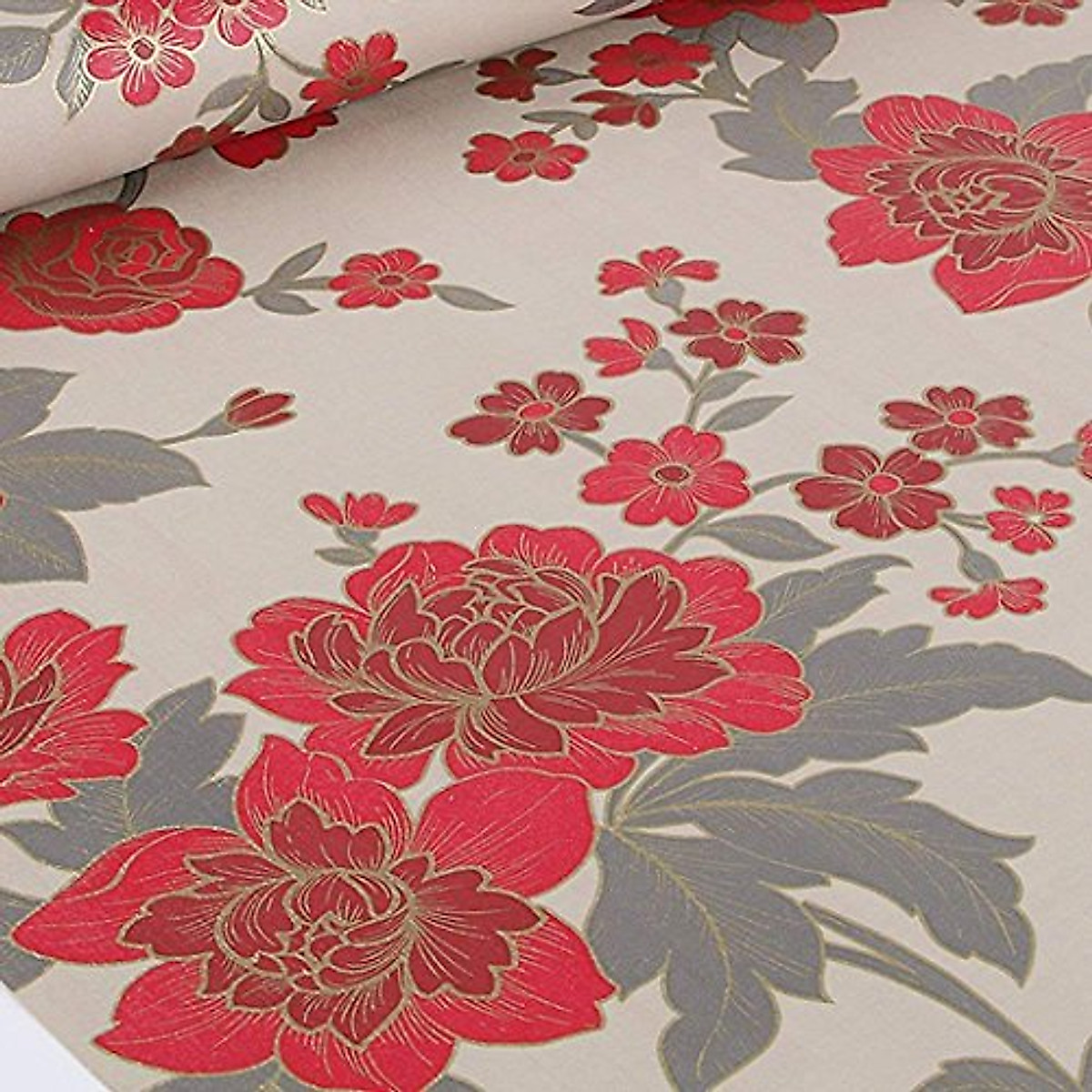 Red Vintage Floral Pattern Contact Paper Shelf Liner Self Adhesive for Cabinets Shelves Drawer Arts and Crafts Decal 17.7x78.7 Inches