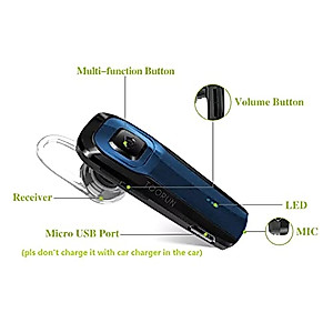 TOORUN Bluetooth Earpiece, M26 Bluetooth Headset Handsfree V5.0 Wireless Earpiece Headphone with Noise Reduction and Microphone Compatible for Android iPhone Cell Phone Laptop - Blue