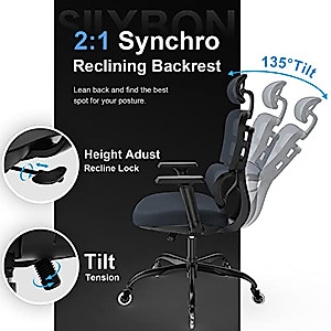 Ergonomic Office Chair - Mesh Office Chair High Back, Rolling Desk Chair, Executive Swivel Chair, Computer Chair with 3D Adjustable Armrest, 3D Lumbar Support, Blade Wheels, Adjustable Headrest