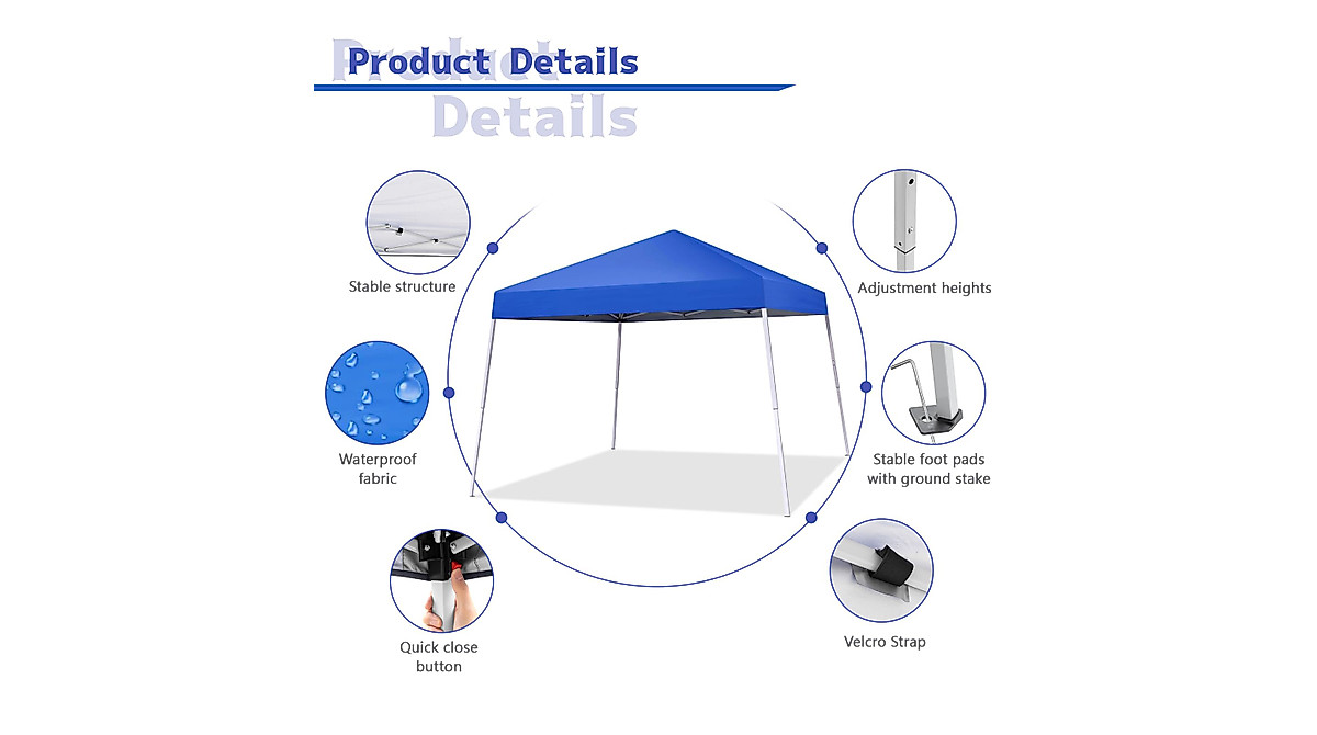 Oneofics Canopy Tent, 10X10 FT Pop Up Canopy Outdoor Instant Tent Slant ...