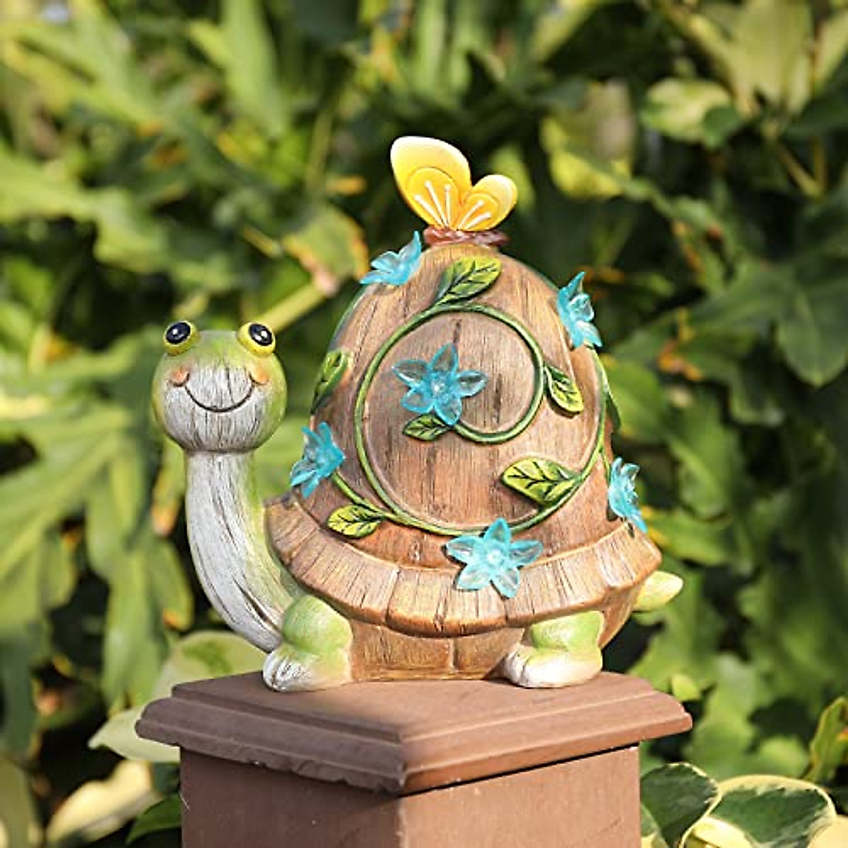 Afirst Garden Statue Turtle Figurine - Solar Powered Resin Animal Sculpture Light Indoor Outdoor Decorations Patio Lawn Yard Art Ornaments