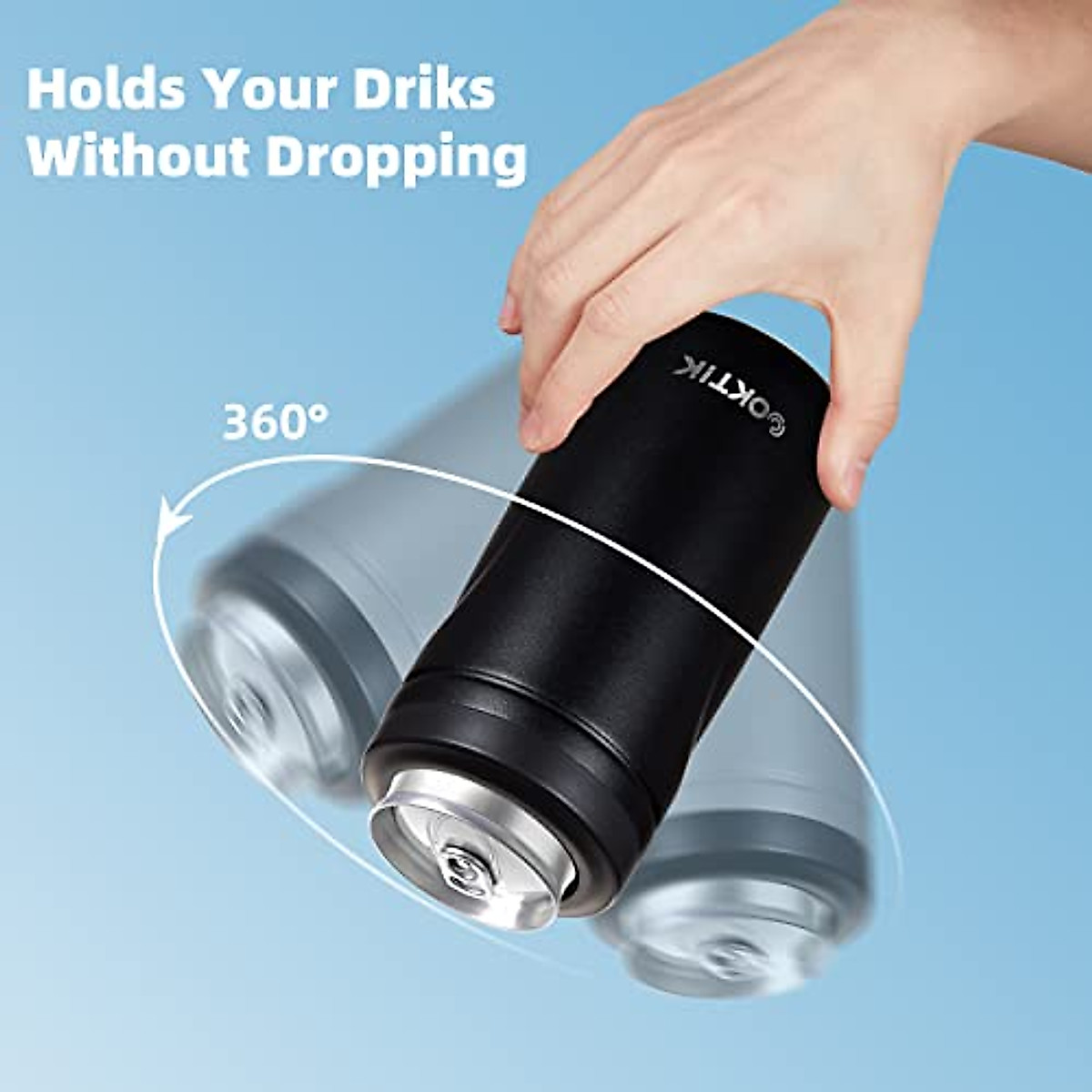 COKTIK 5 in 1 Insulated Can Cooler, Doublae Wall Slim Can Cooler for 12 oz Regular or Slim Cans & Beer Bottle (BLACK)