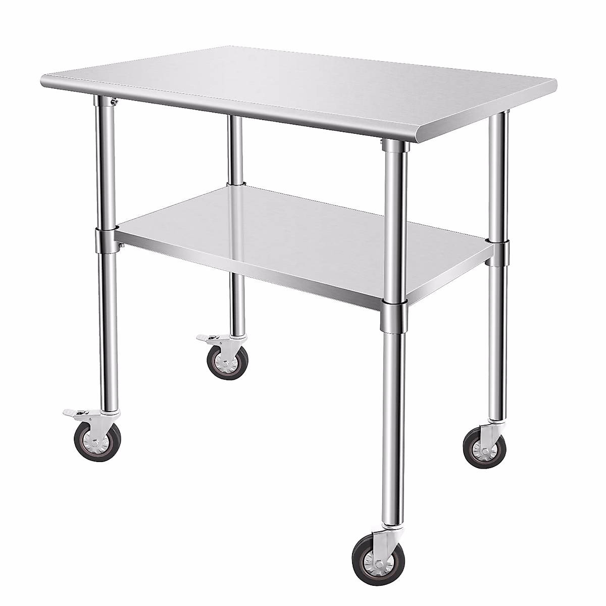 KODOM Food Prep Stainless Steel Table 36'' x 24'', Heavy Duty Workbench with Adjustable Under Shelf, Commercial Worktable with 4 Casters for Commerical Kitchen, Restaurant, Home and Hotel, Silver