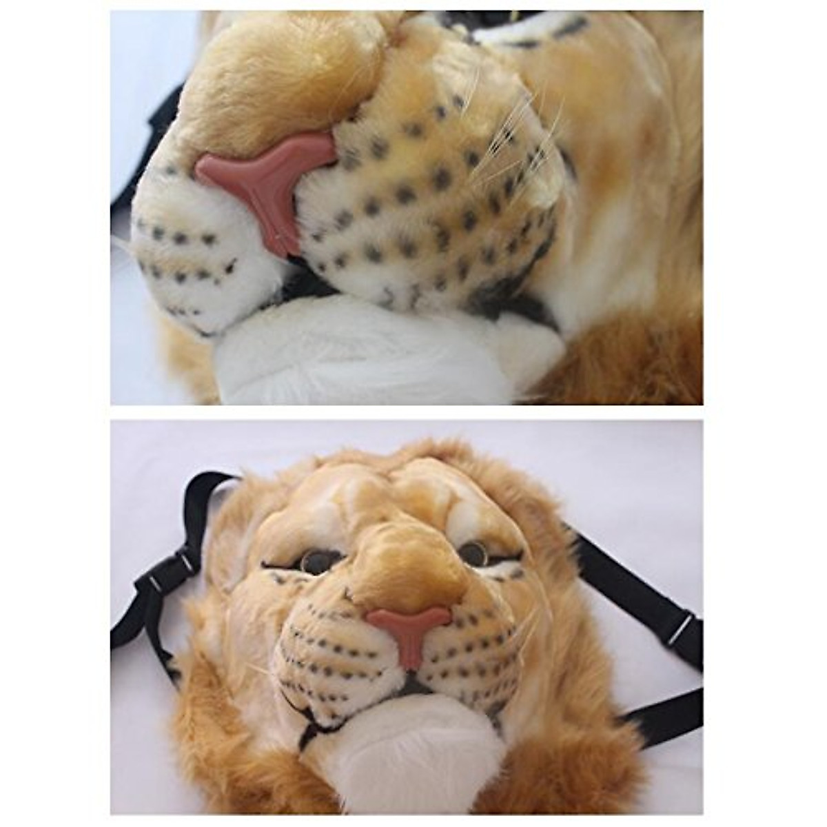 LANFIRE Domineering backpack stuffed tiger head 3D simulation personalised shoulder Bag Animal head shoulders bag (large, lion)