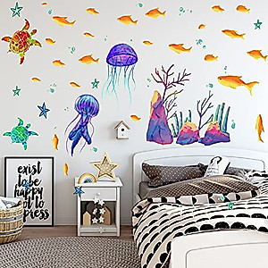 Glow in The Dark Sea Wall Decals, EsLuker.ly Ocean Theme Fluorescent Stickers Luminous Fish Turtle Jellyfish Wall Decor Underwater Sea World Wall Art for Kids Bedroom Nursery Decoration (Coral)