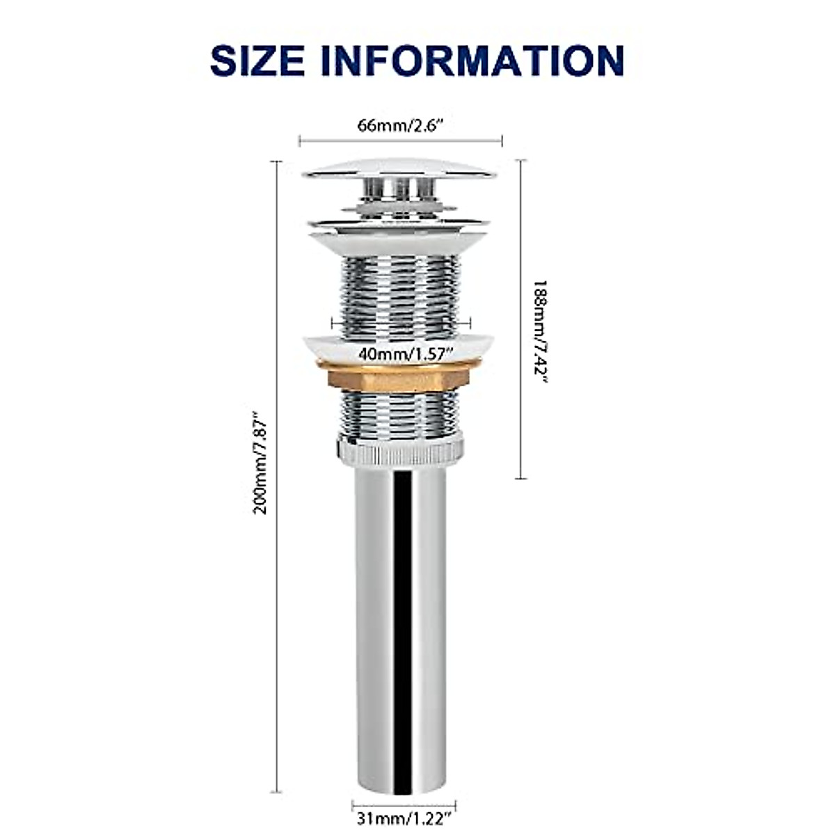 NearMoon Bathroom Pop up Drain, Brass Sink Drain Strainer for Bathroom Assembly Stopper Vessel Sink, Anti-Clogging (Without Overflow, Chrome Finish)