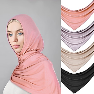 Vabean 4 Pcs Instant Hijab for Women Jersey Hijabs Pinless Islamic Muslim Head Wraps Premium Head Scarf Hijab Shawl(Fresh Color)