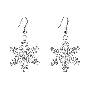 EVER FAITH Women's Austrian Crystal Winter Party Snowflake Pierced Hook Dangle Earrings Clear Silver-Tone