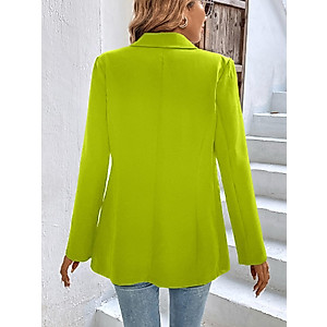 WDIRARA Women's Lapel Neck Open Front Blazer Long Sleeve Pocket Button Front Jacket Lime Green M