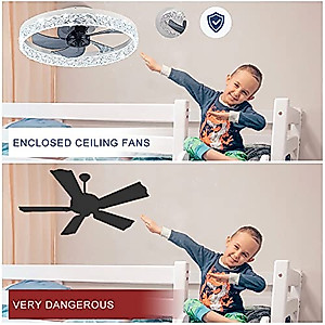 EKXIIO Ceiling Fan with Lights, Low Profile Ceiling Fan with Light and Remote, 20" Modern Small Ceiling Fan with 3 Colors Dimmable LED 5 Blades, Enclosed Flush Mount Fans for Indoor Kids Bedroom