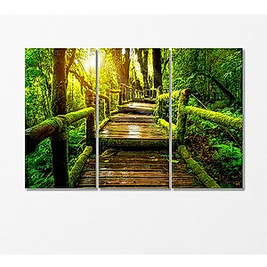 Old Wooden Bridge in Doi Inthanon National Park Thailand Canvas Print 3 Panels / 36x24 inches
